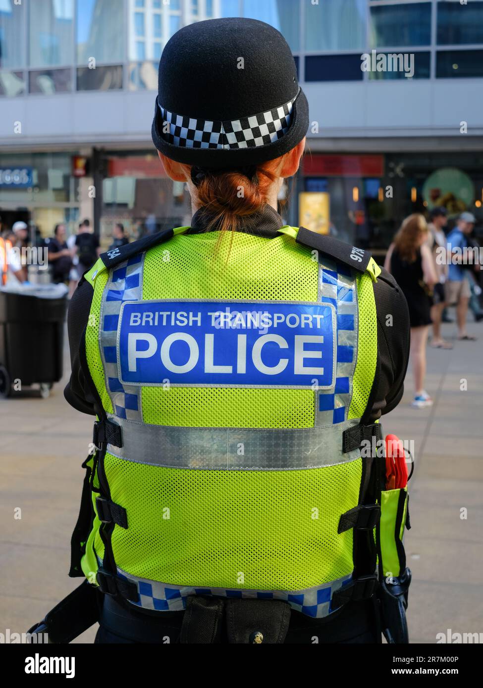 British Transport Police at a train station in the UK. Passenger safety ...