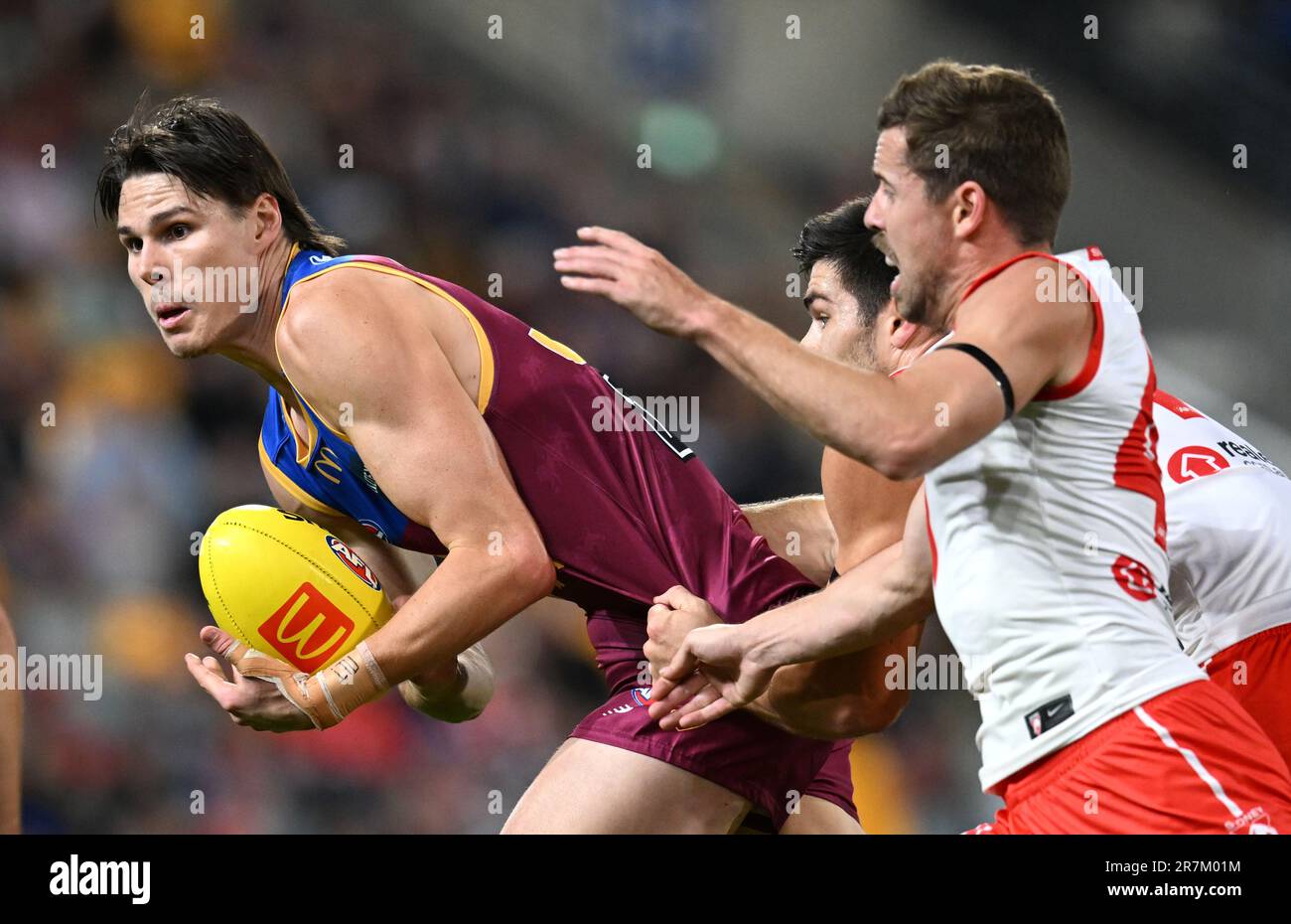 Brisbane, Australia. 16th June, 2023. Eric Hipwood (left) of the Lions ...