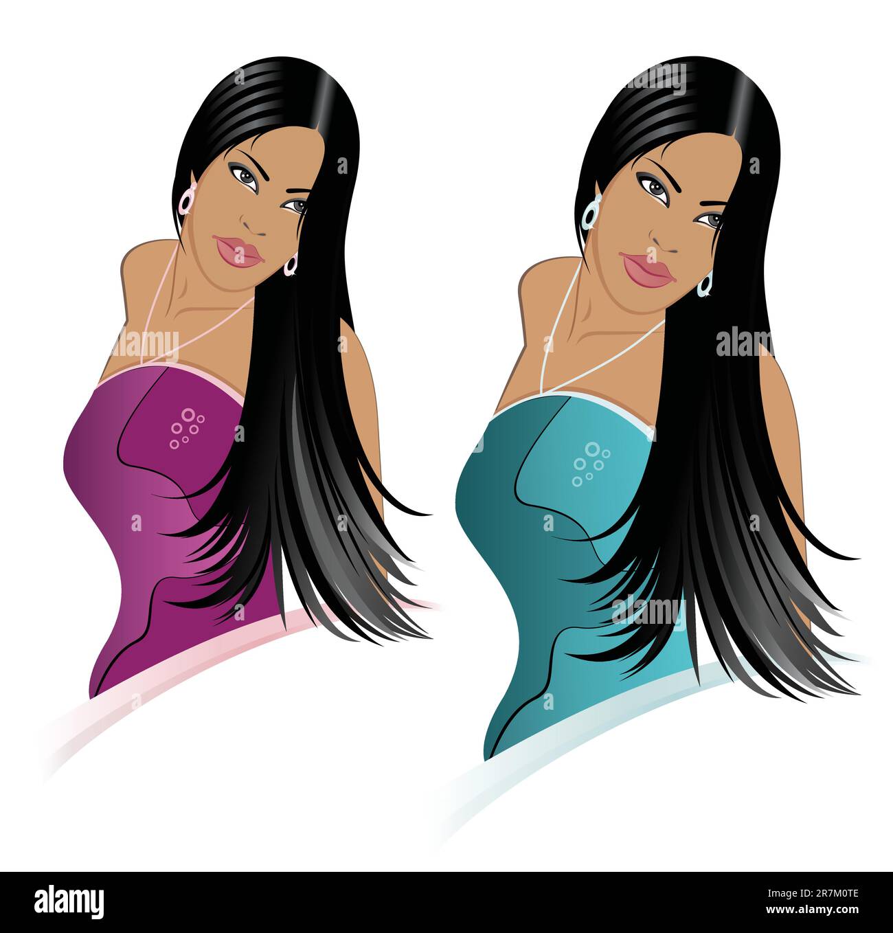 Beautiful Girls With Long Black Hair Stock Vector Image And Art Alamy