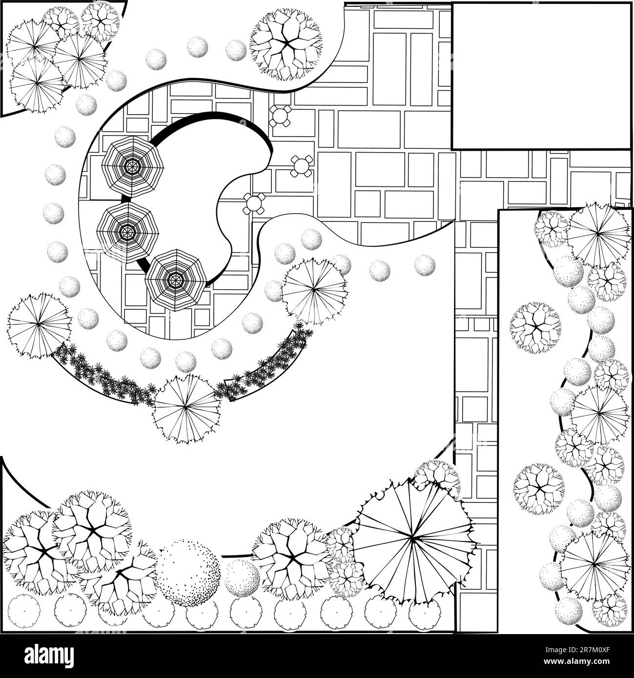 Landscape garden design sketch Black and White Stock Photos & Images ...