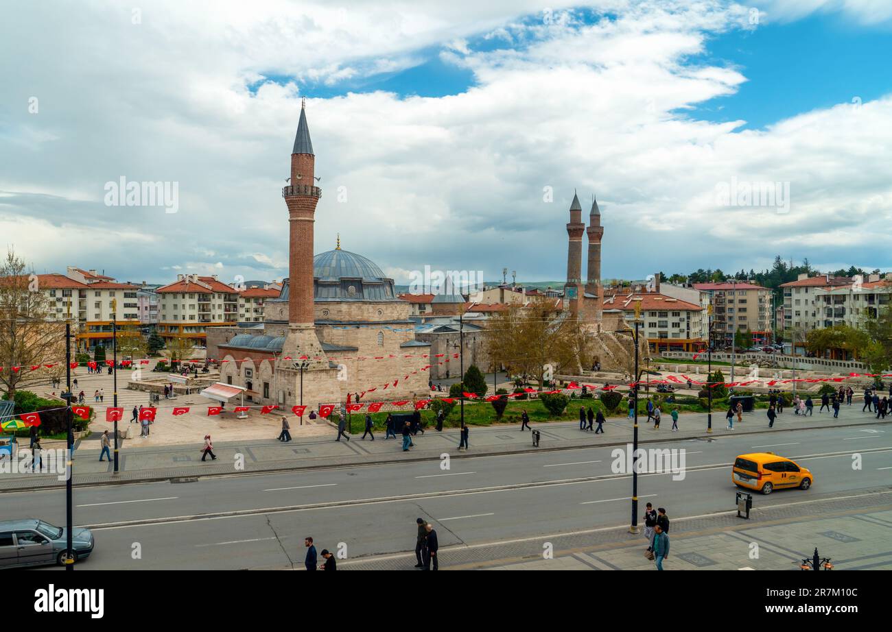 Sivas, Turkey - May 7 2023: Panoramic city view with Double Minaret ...
