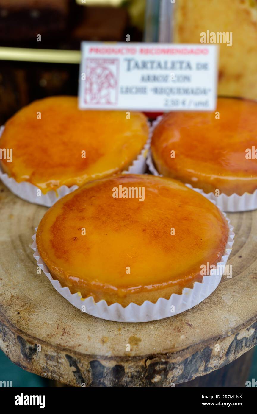 Fresh baked pastries and sweets on display in artisan Spanish ...