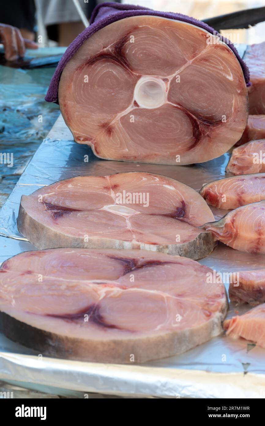 Catch of the day for sale on daily fish market in old port of Marseille ...