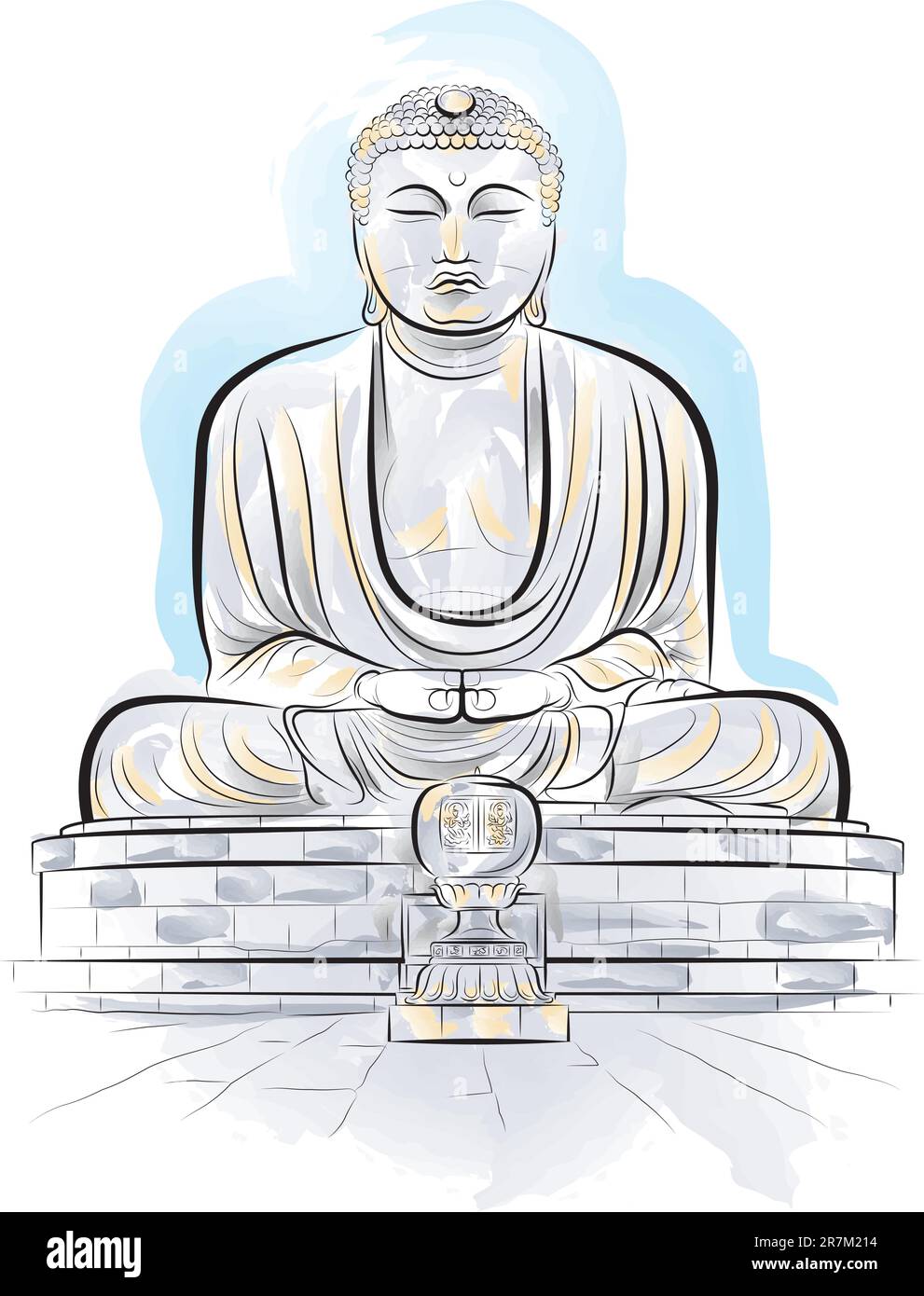 Drawing color giant Buddha monument in Kamakura, Japan. Vector ...