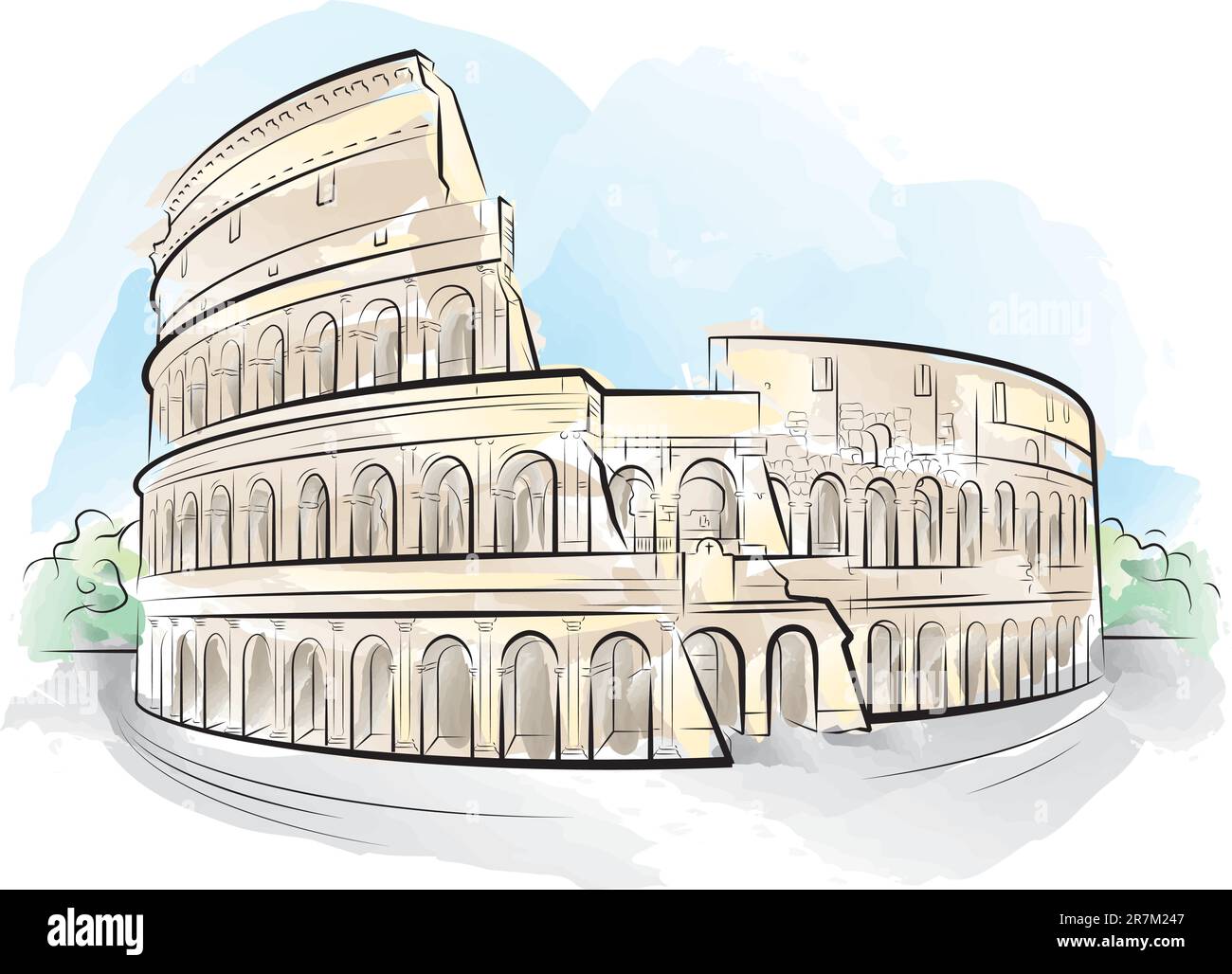 Drawing color Colosseum, Rome, Italy. Vector illustration Stock Vector ...