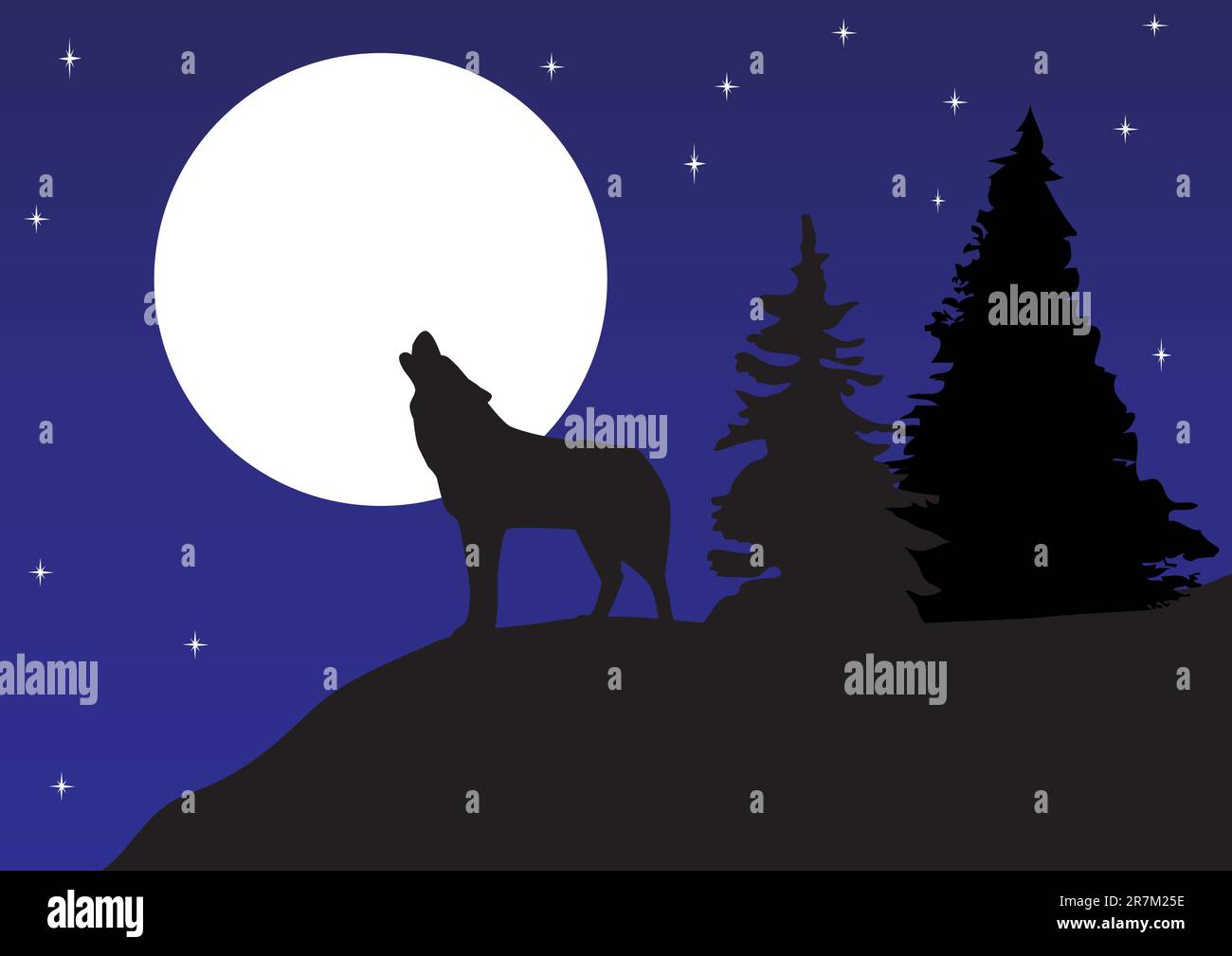 Vector illustration of wolf howling at the moon Stock Vector Image ...