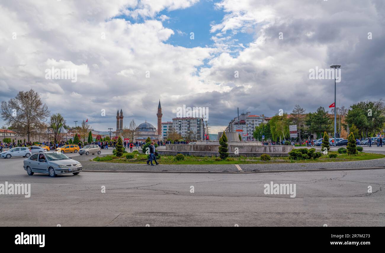 Sivas, Turkey - May 7 2023: Panoramic view of city square and Double ...