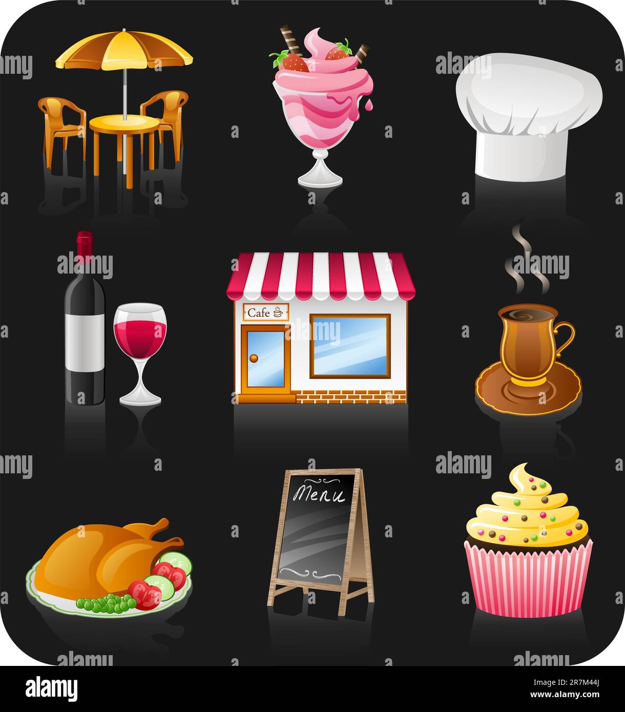 Vector cafe icon set isolated on black background Stock Vector Image ...
