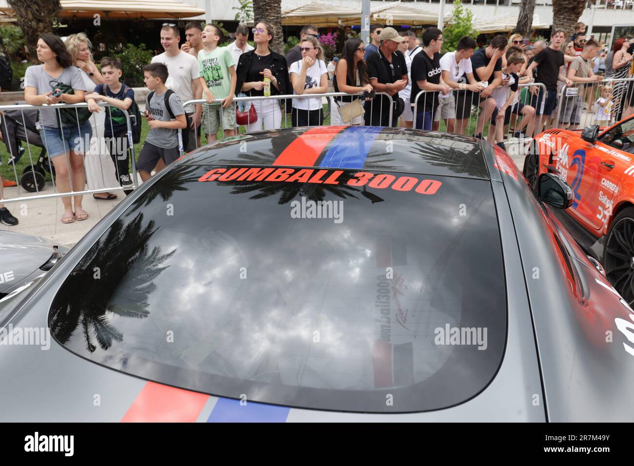 Split, Croatia. 16th June, 2023. Race cars arrive at Riva Promenade in ...