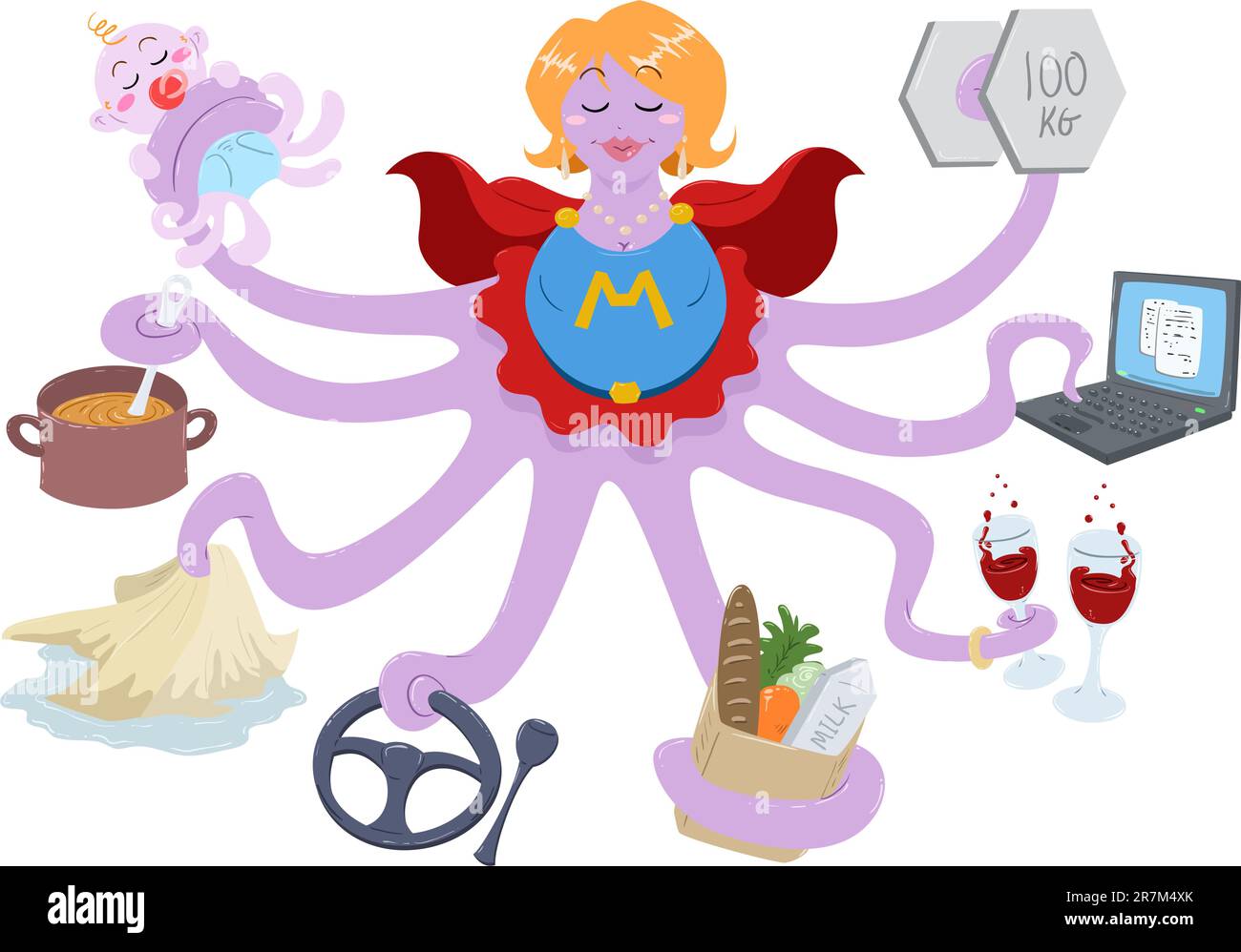 A Vector Illustration of an octopus mother dressed as a superhero and ...