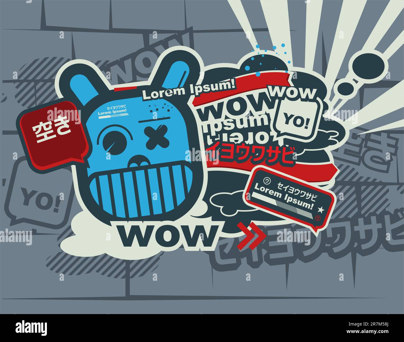 Graffiti blue character in the Japanese style. Character animal, the ...