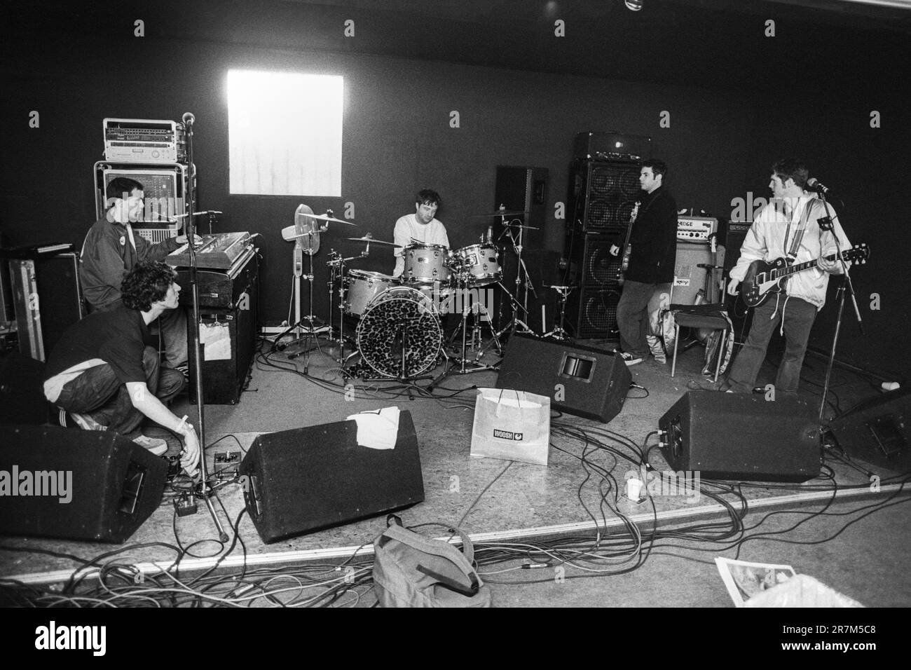 Whole band Super Furry Animals rehearsing their second album Radiator ...