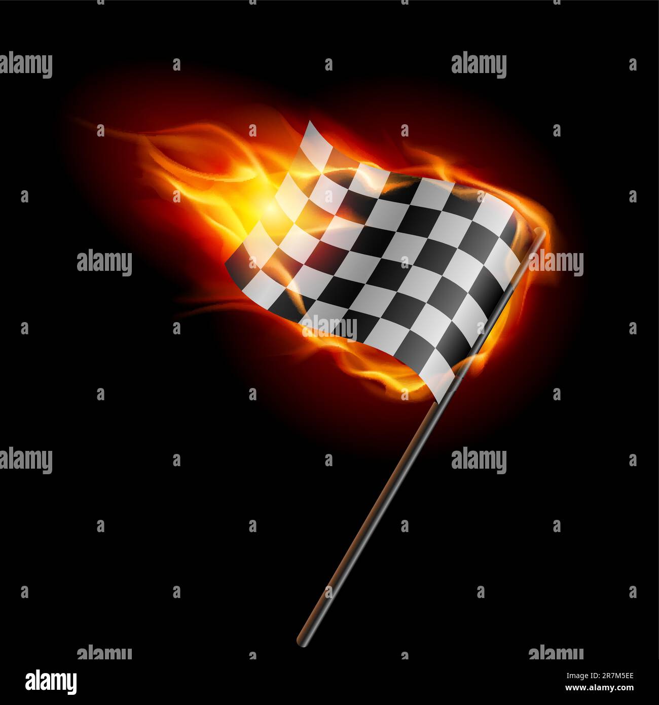 Illustration of the burning checkered racing flag on black Stock Vector ...