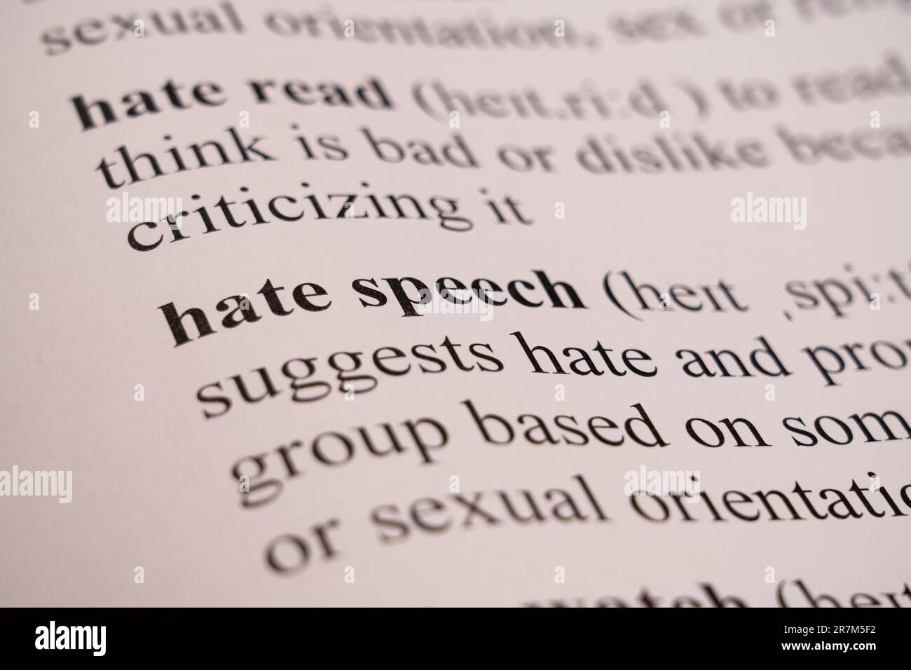 A mock up of a dictionary page with the word Hate Speech with selective ...