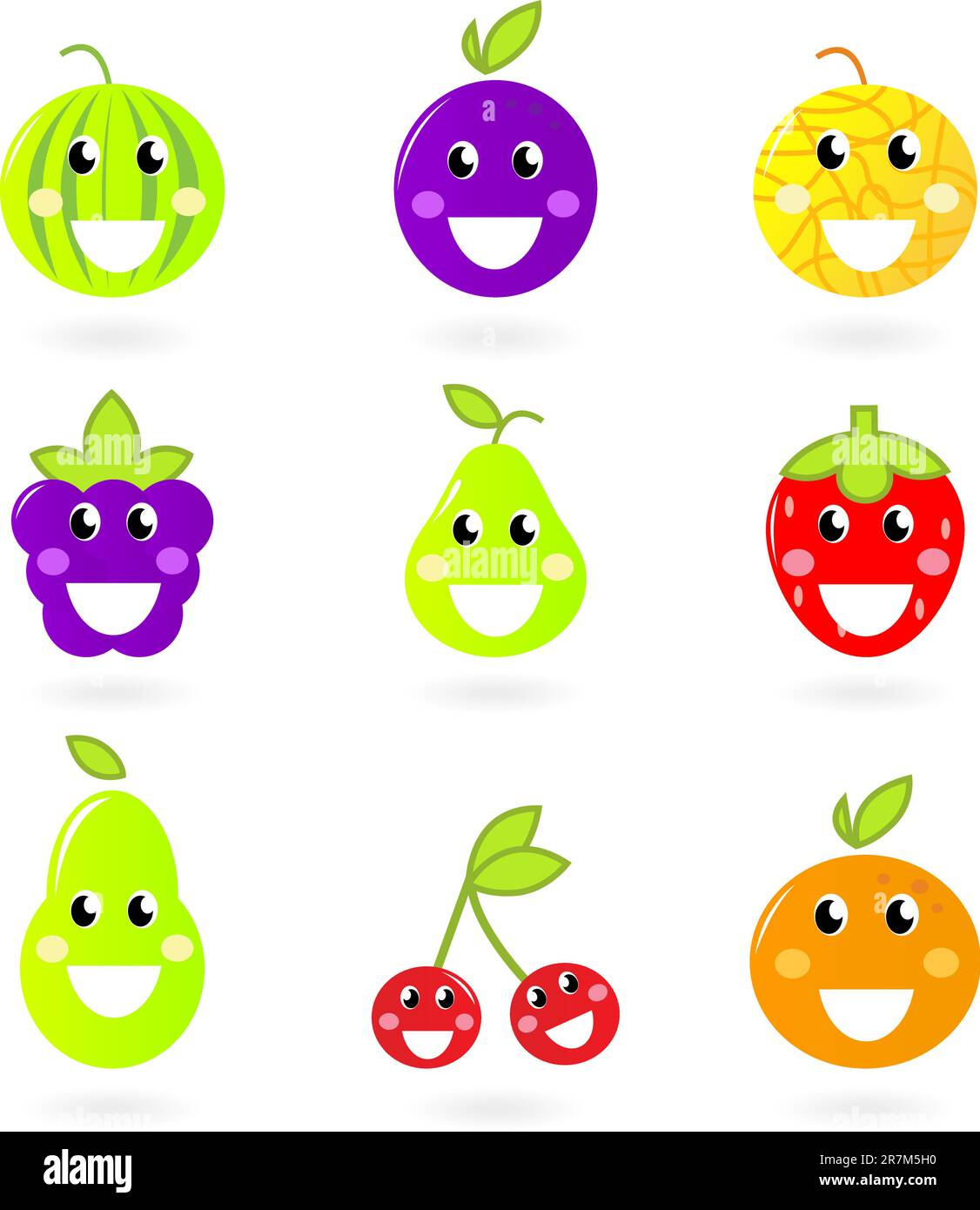 Vector collection of happy crazy fruit characters isolated on white ...