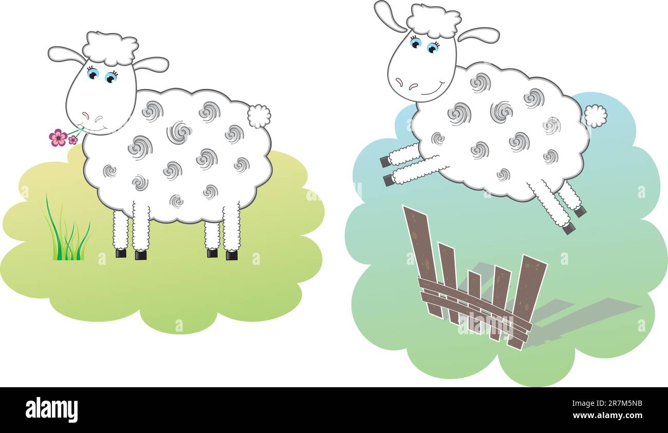 Sheep on the meadow and jumping sheep. Vector Illustration Stock Vector ...