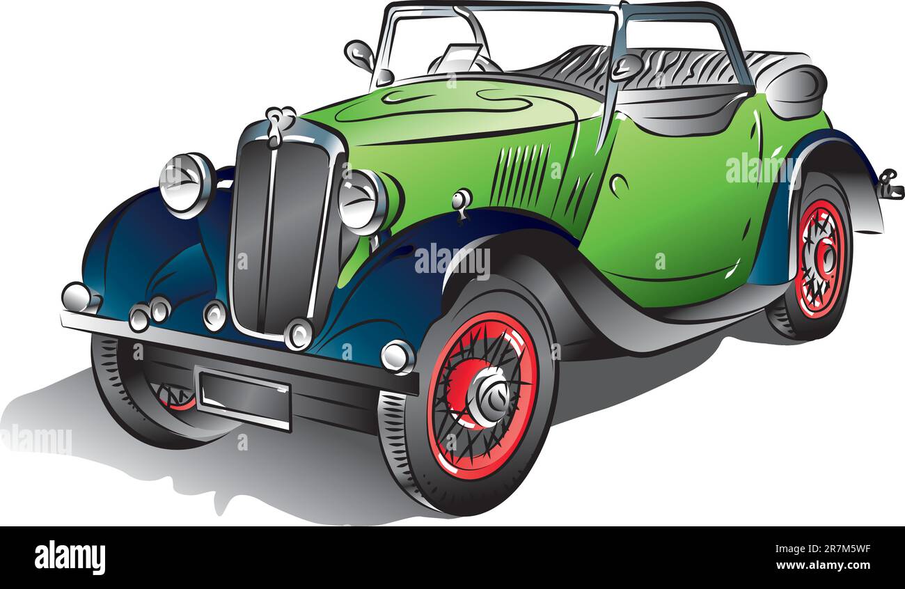 Drawing of the retro green car, vector illustration Stock Vector Image ...