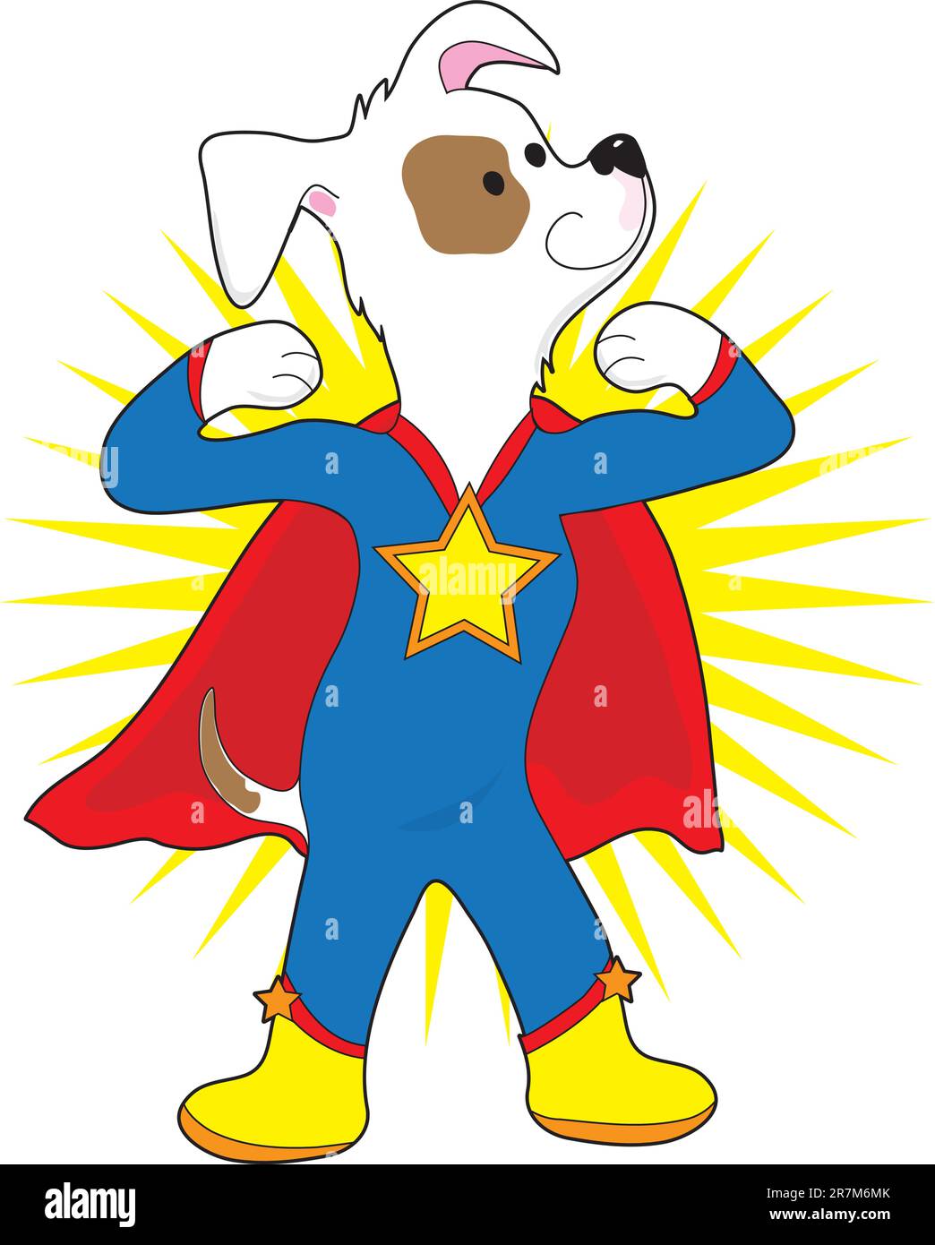 A spotted dog dressed as a super hero showing off his muscles Stock ...