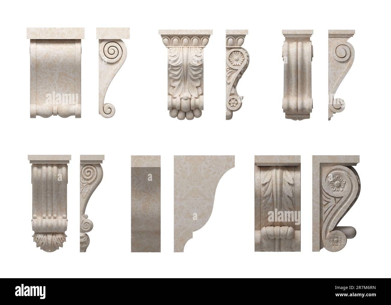 3d illustration. Set of vintage marble classic architectural brackets ...