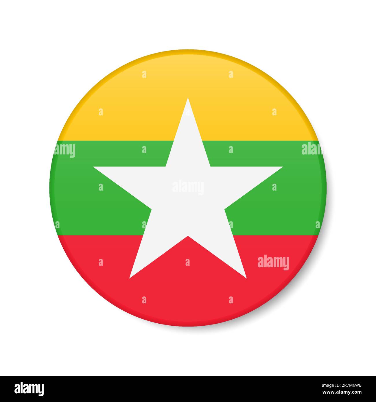 Myanmar circle button icon. Burma round badge flag with shadow. 3D realistic vector illustration ...