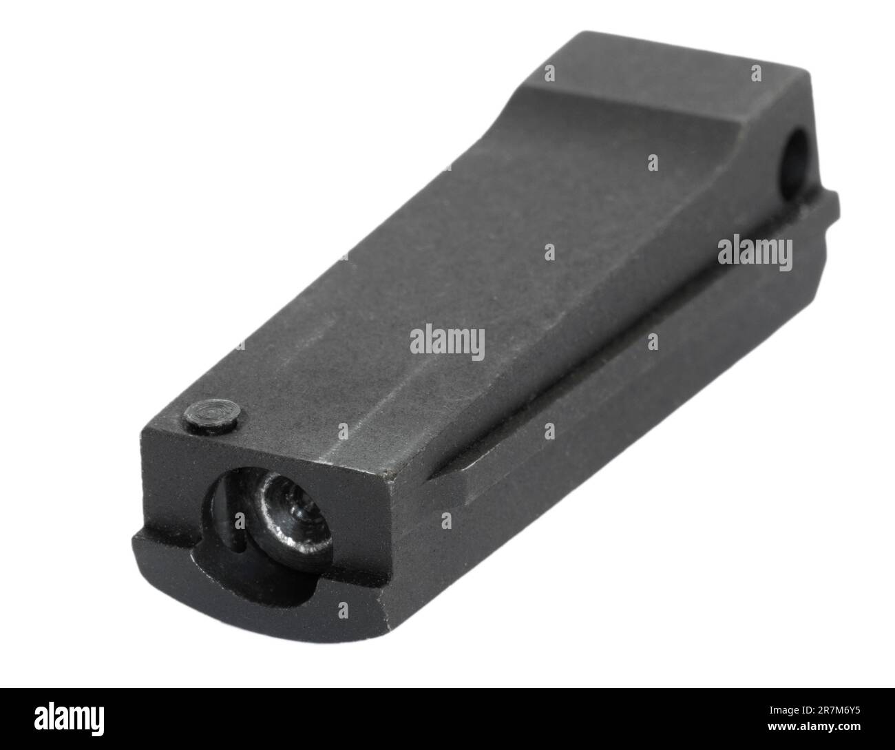 Bottom of a semi-auto pistol mainspring housing isolated on white Stock ...