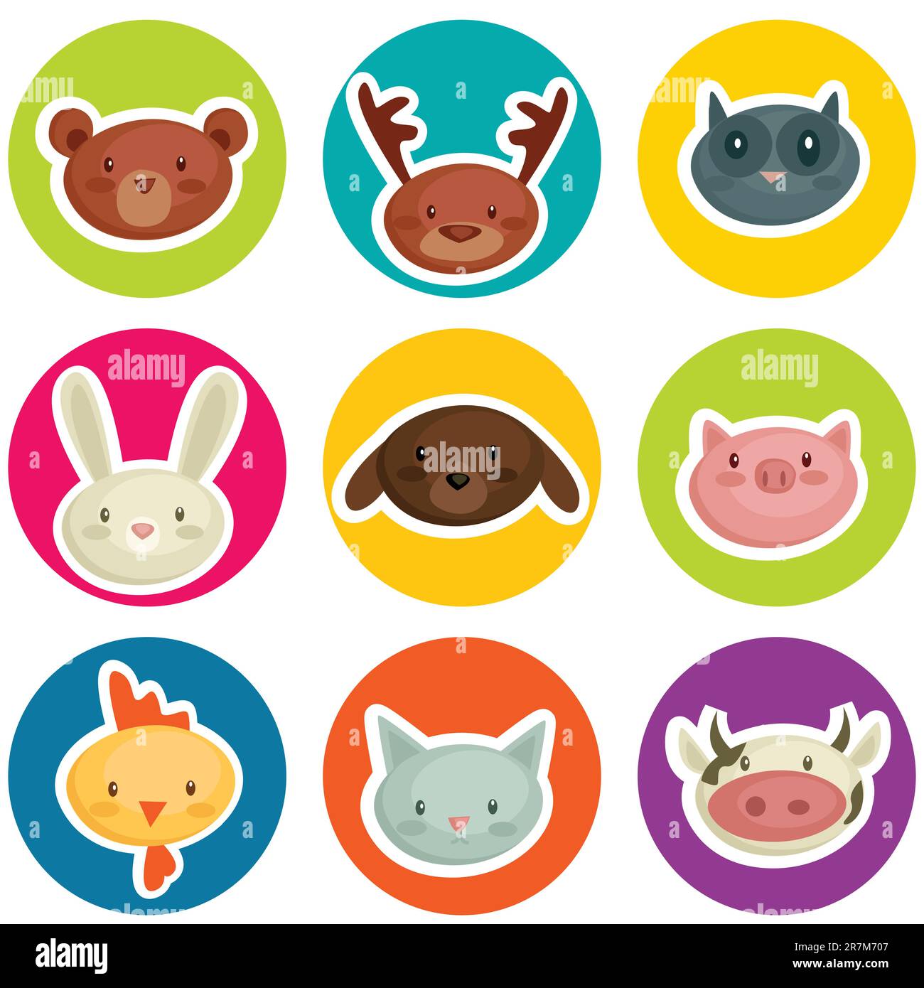 cartoon animal head stickers, vector illustration Stock Vector Image ...