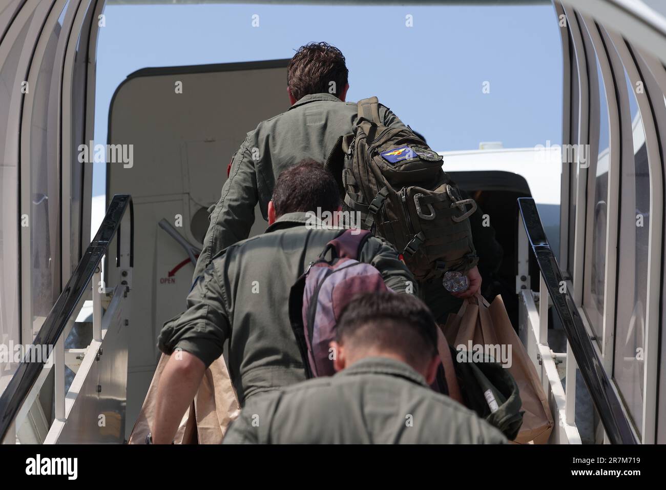 Geilenkirchen, Germany. 16th June, 2023. Crew members board an AWACS ...