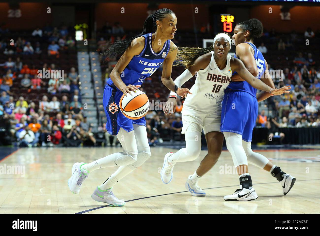 UNCASVILLE, CT - JUNE 15: Atlanta Dream guard Rhyne Howard (10) defends ...
