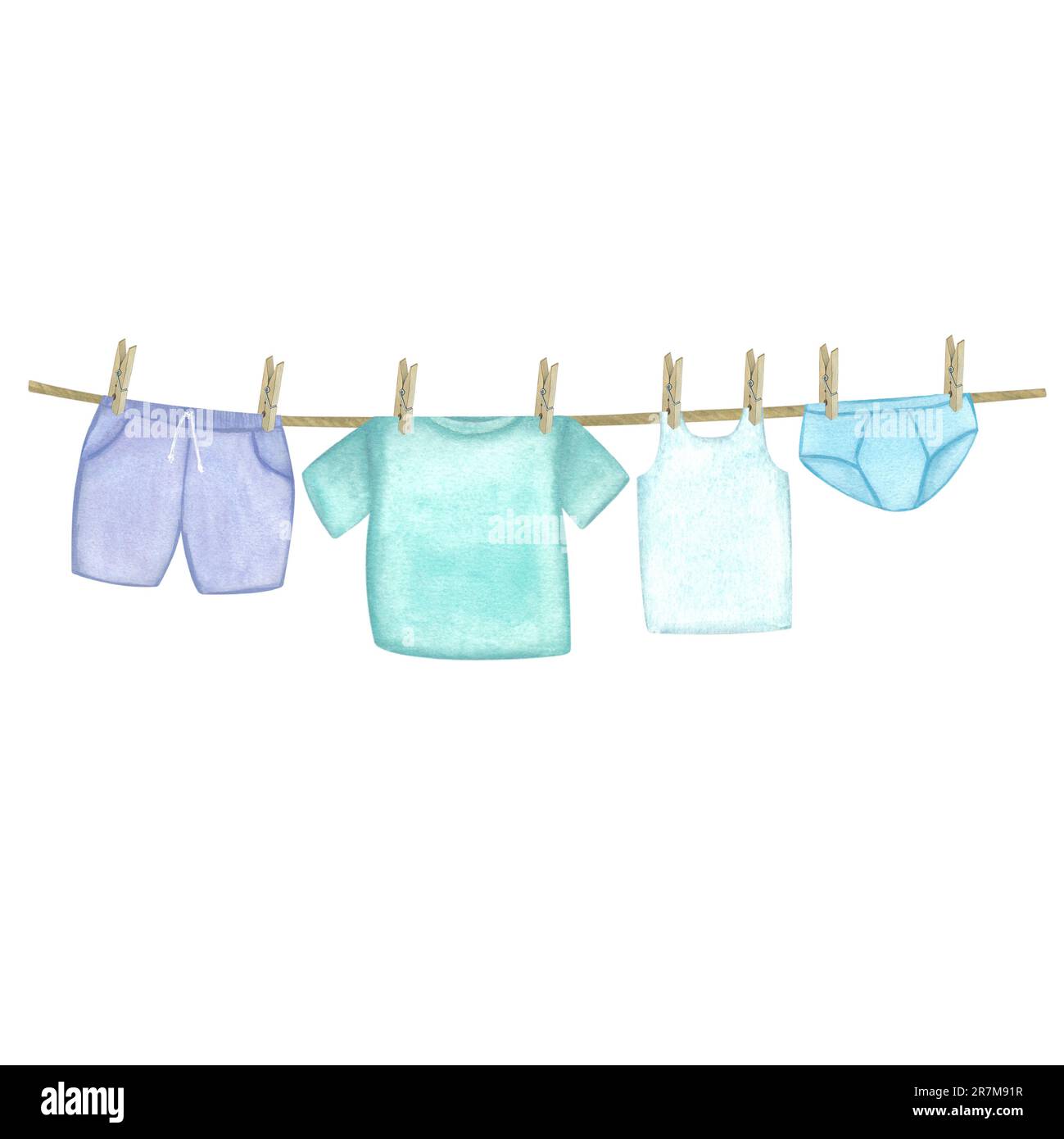 Laundry. Template, border with clothes, T-shirt, shorts, underpants ...