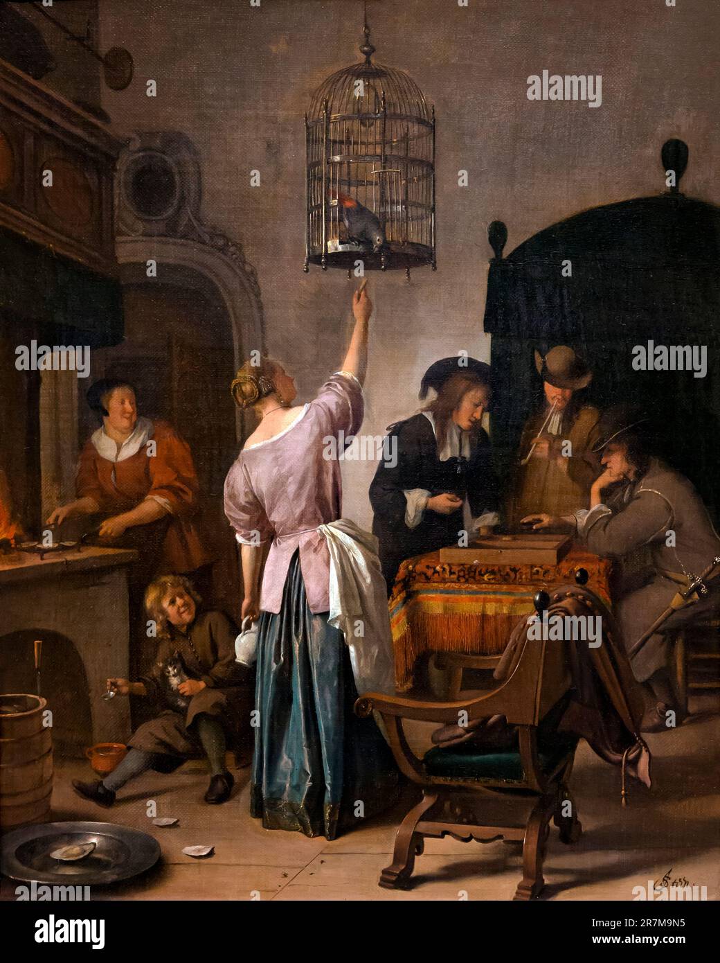 Interior with a Woman Feeding a Parrot, The Parrot Cage, Jan Steen ...
