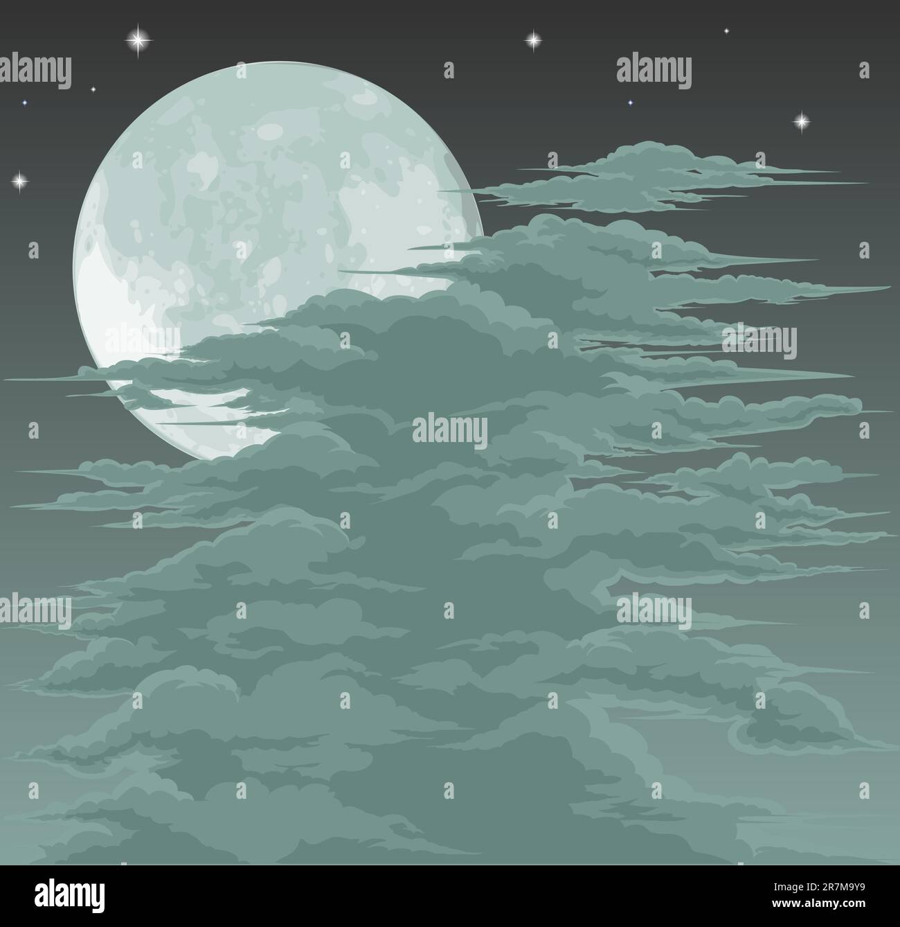 A spooky moon lit sky background with fog clouds Stock Vector Image ...