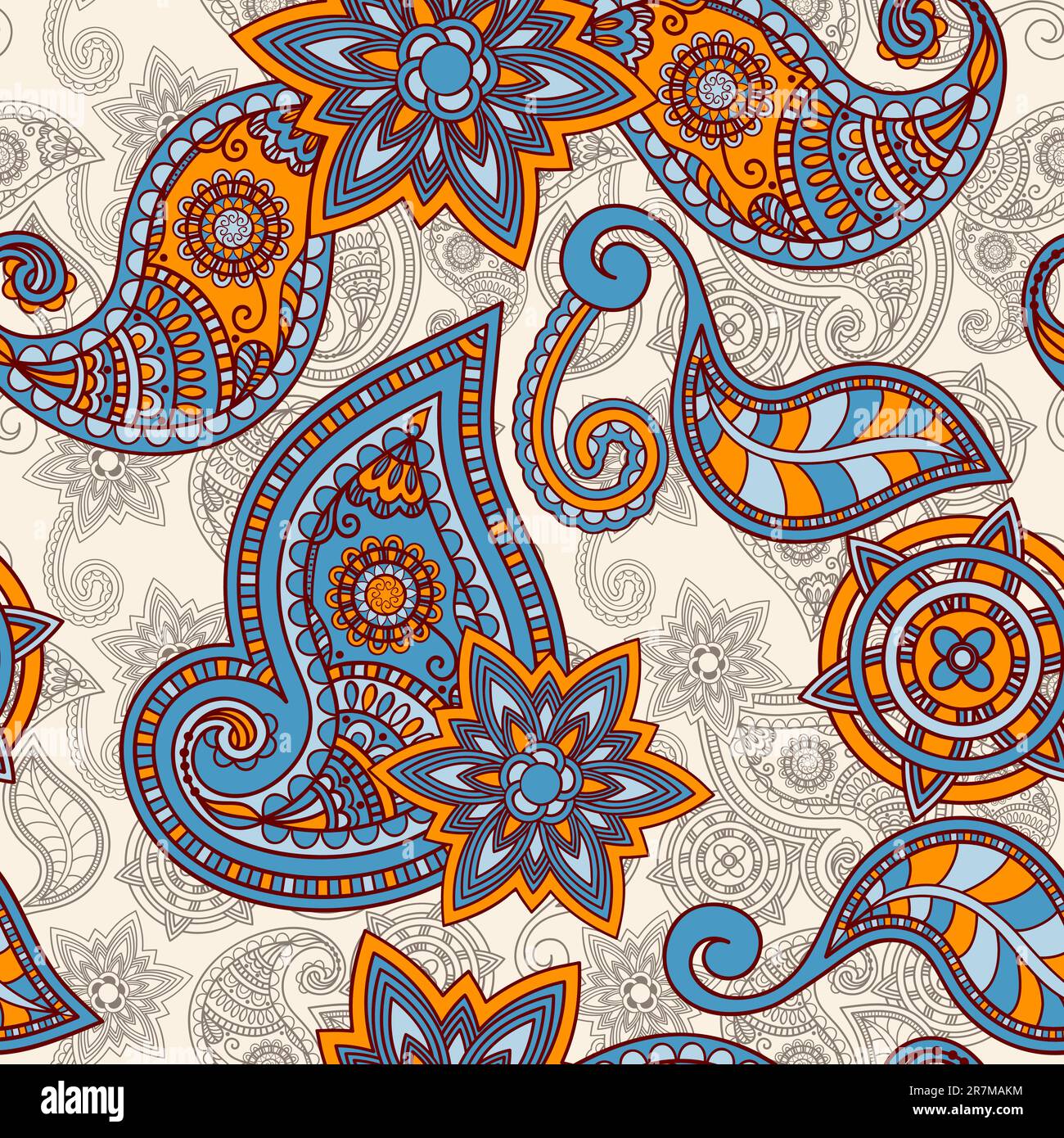 vector seamless hand drawn paisley pattern, clipping masks Stock Vector ...