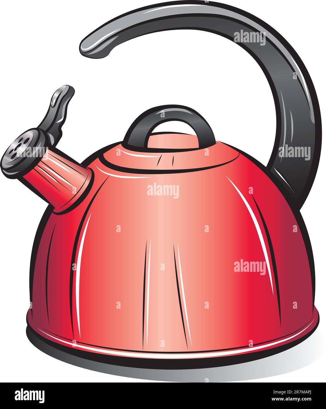 drawing of the red teapot kettle on white background, vector ...