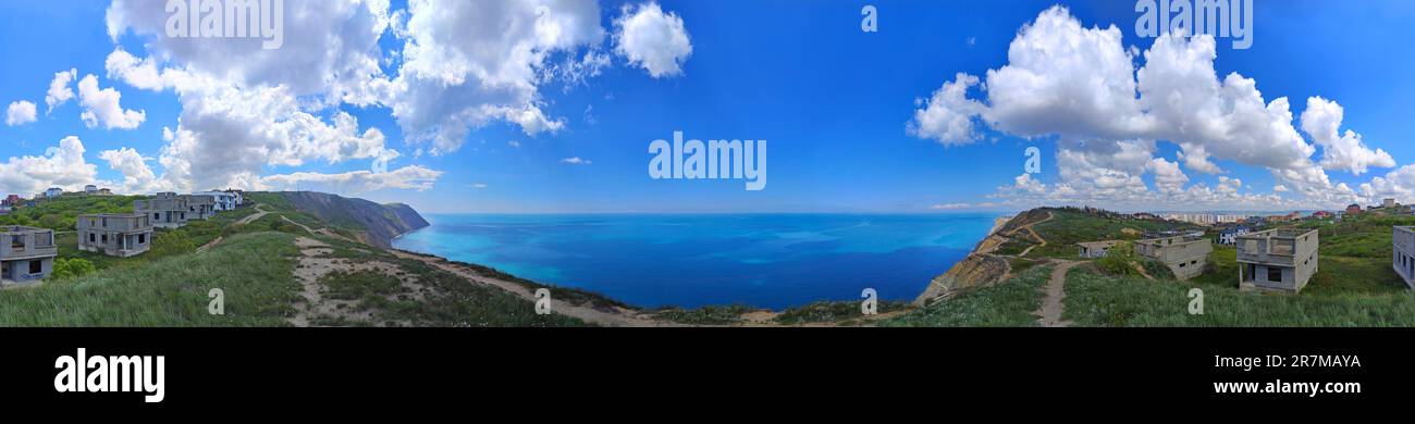 Seamless 360 degree spherical panorama of the day cloudy sky, black sea ...