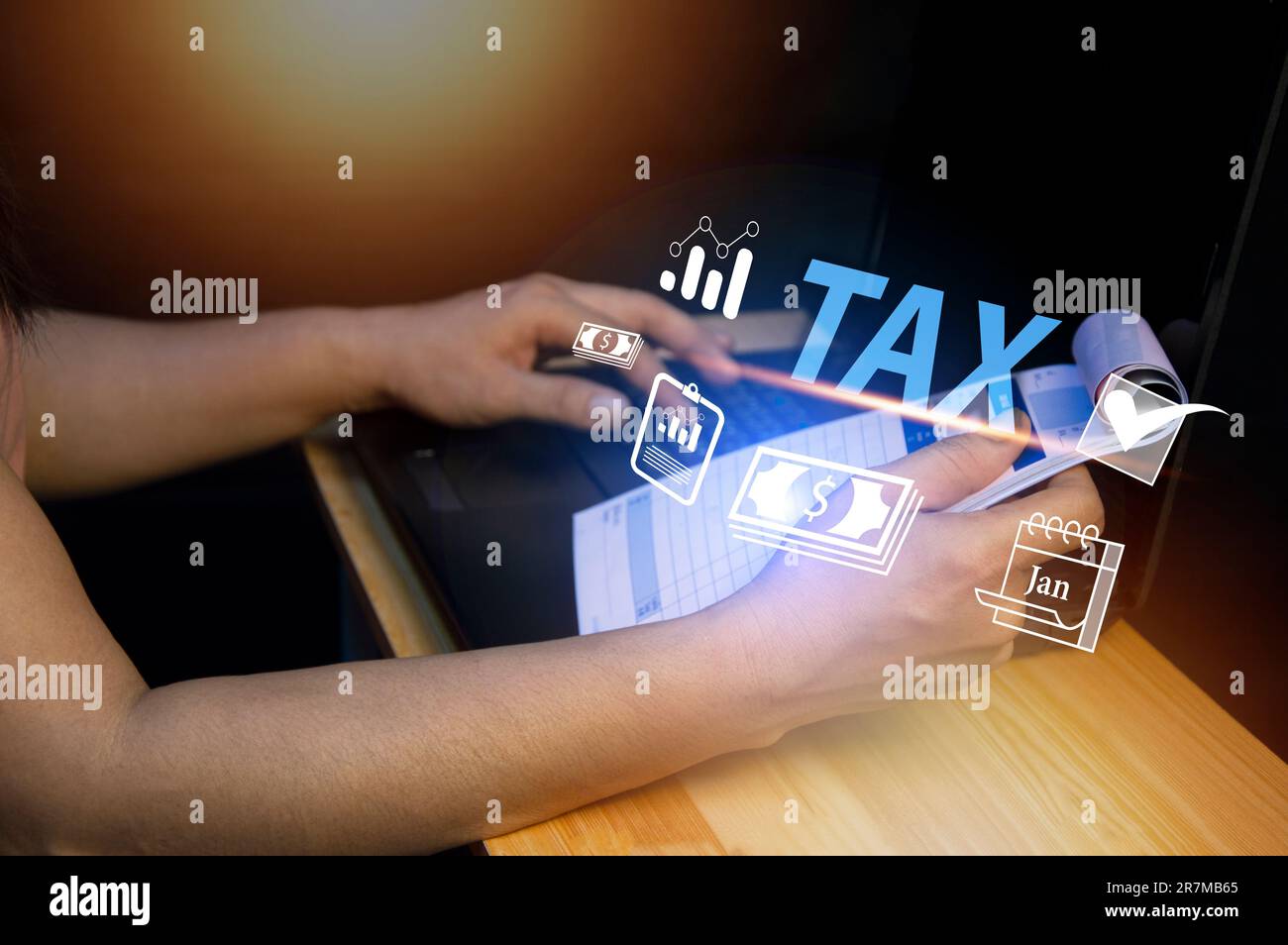 Tax deduction planning concept. Businessman calculating business ...