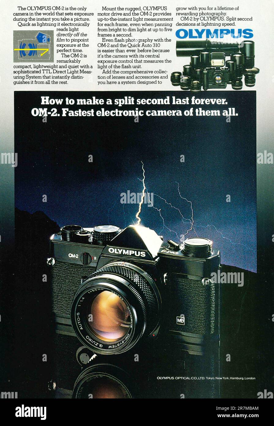 Olympus OM 2 35 mm SLR camera advert in a magazine 1978 Stock Photo - Alamy