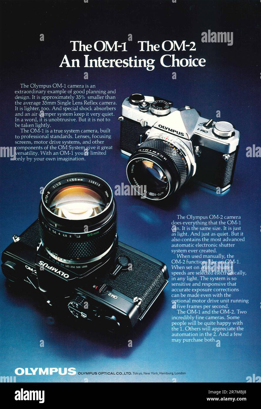 Olympus OM 1 and Olympus OM 2 advert in a magazine 1976 Stock Photo - Alamy