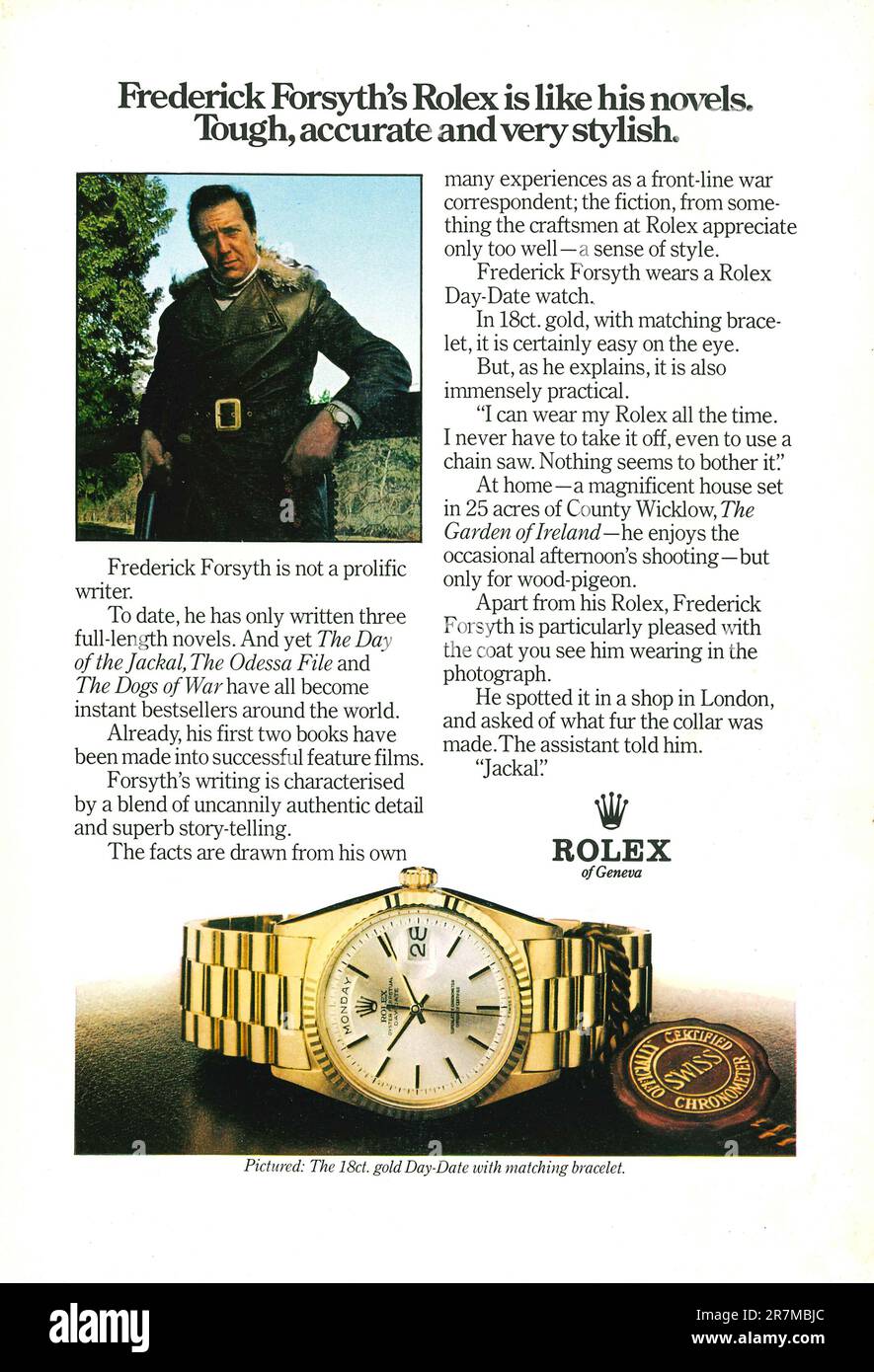 1976 Rolex 18 ct. Gold Day-Date watch print ad, with author Frederick ...