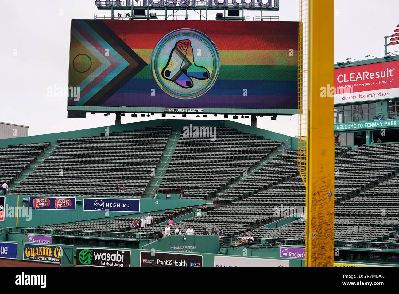 The Boston Red Sox logo is highlighted in a rainbow of colors on Pride ...