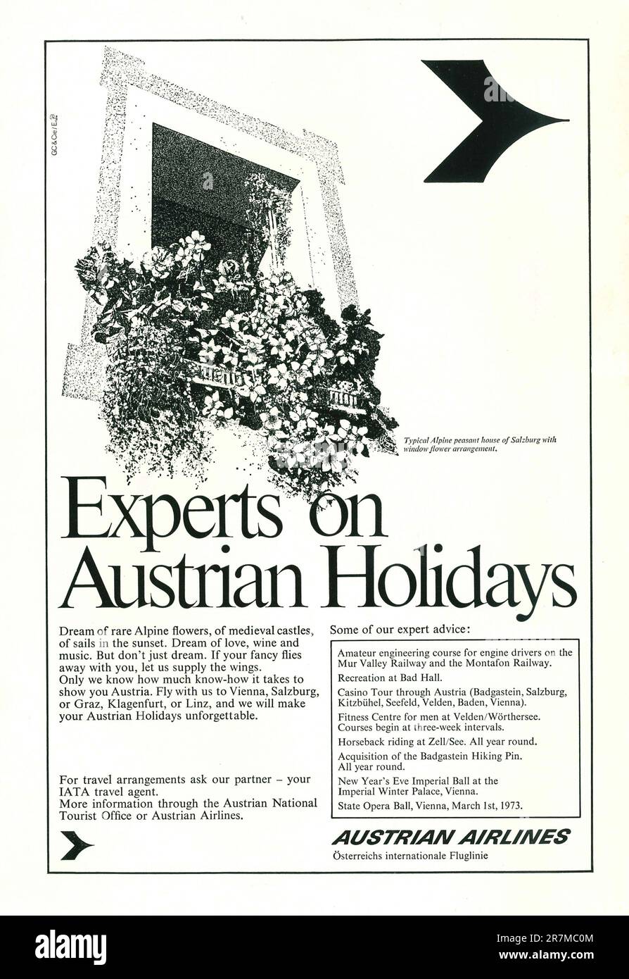 Austrian airlines advert in a Natgeo magazine,1972 Stock Photo - Alamy