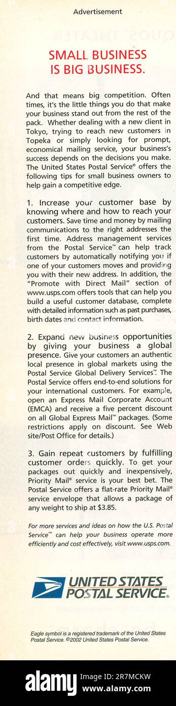 US Postal service advertisement in a magazine 2002 Stock Photo - Alamy