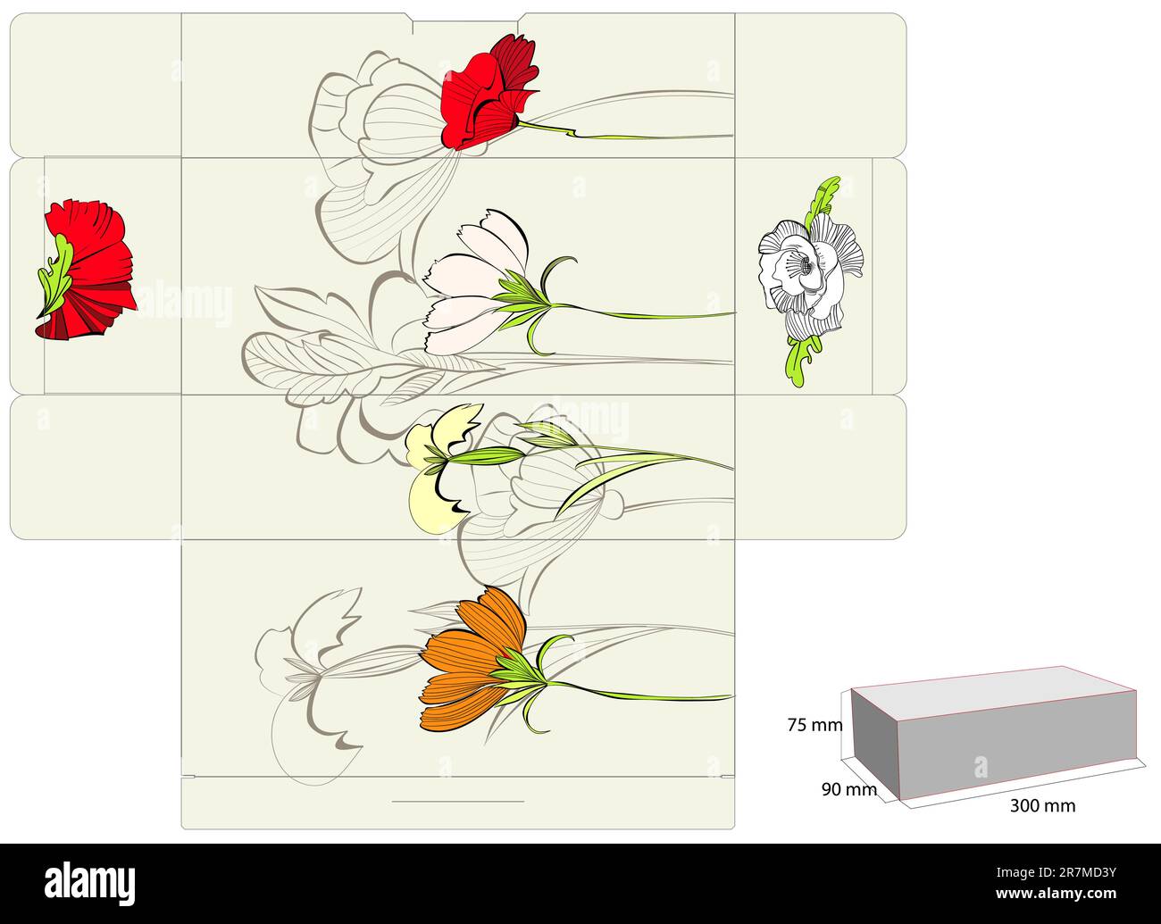 Stylized template for box with flowers Stock Vector Image & Art - Alamy