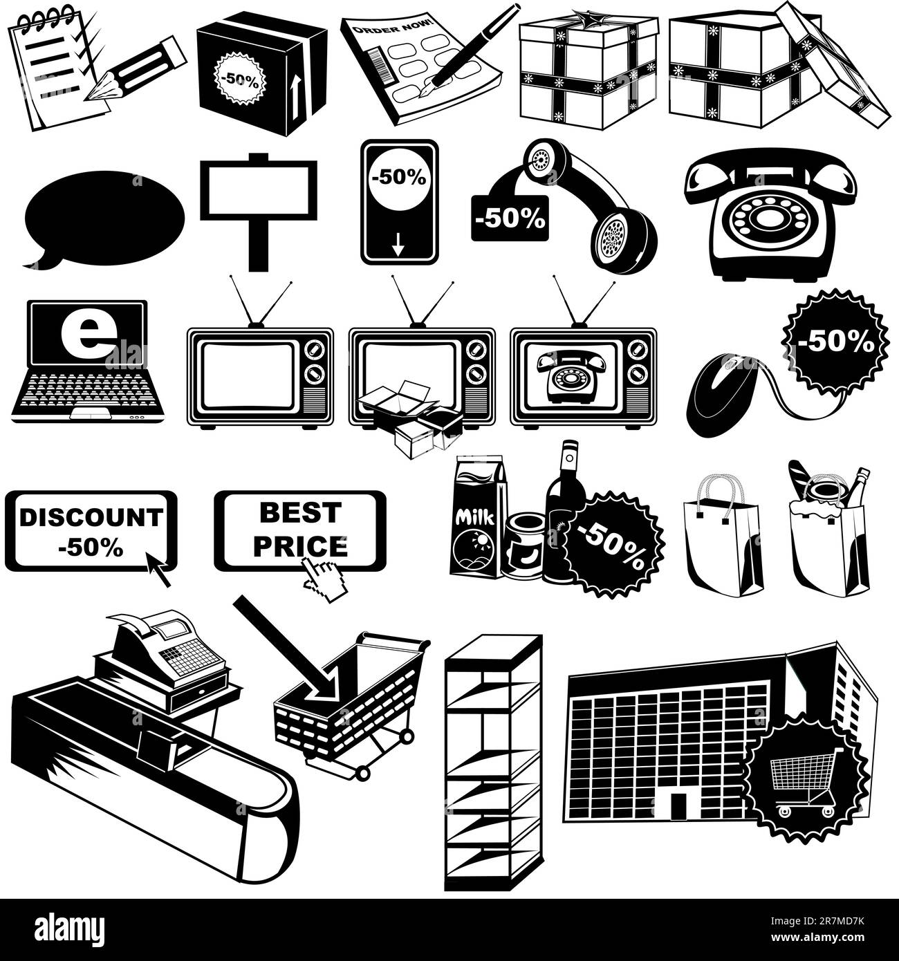 Great collection of 24 different shop pictogram icon illustrations ...