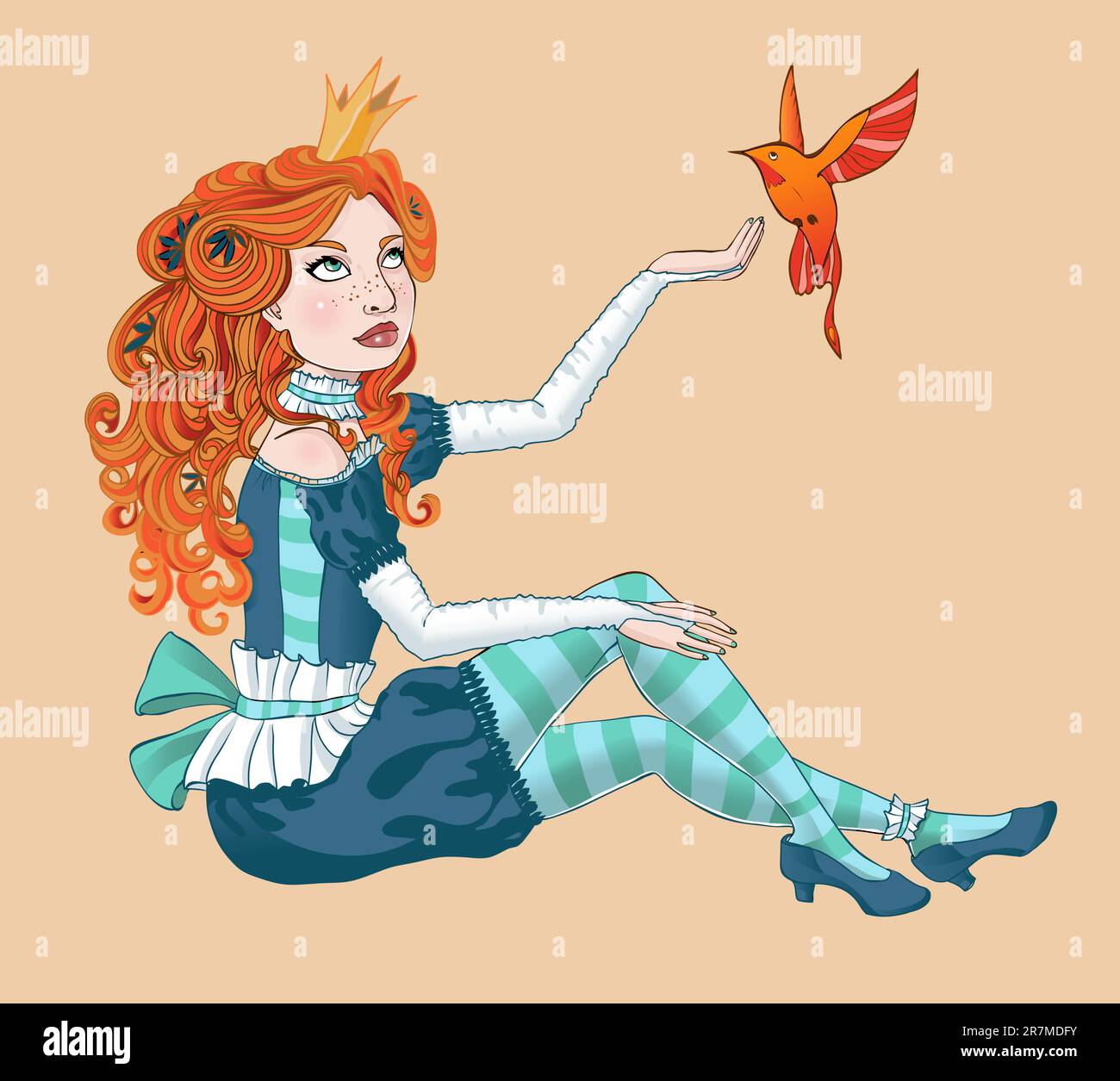 Little princess with a bird. Vector illustration Stock Vector Image ...