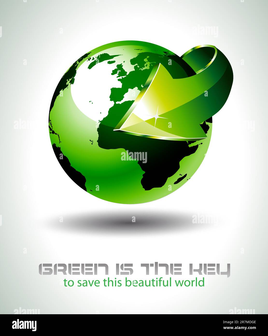 Accurate 3D Earth Design with Green tones and a big arrow pointing to ...