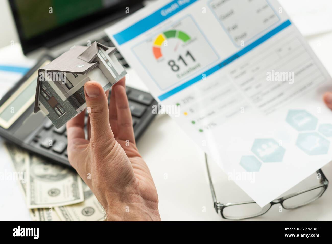 The man checks the credit report and how many credit points Stock Photo ...