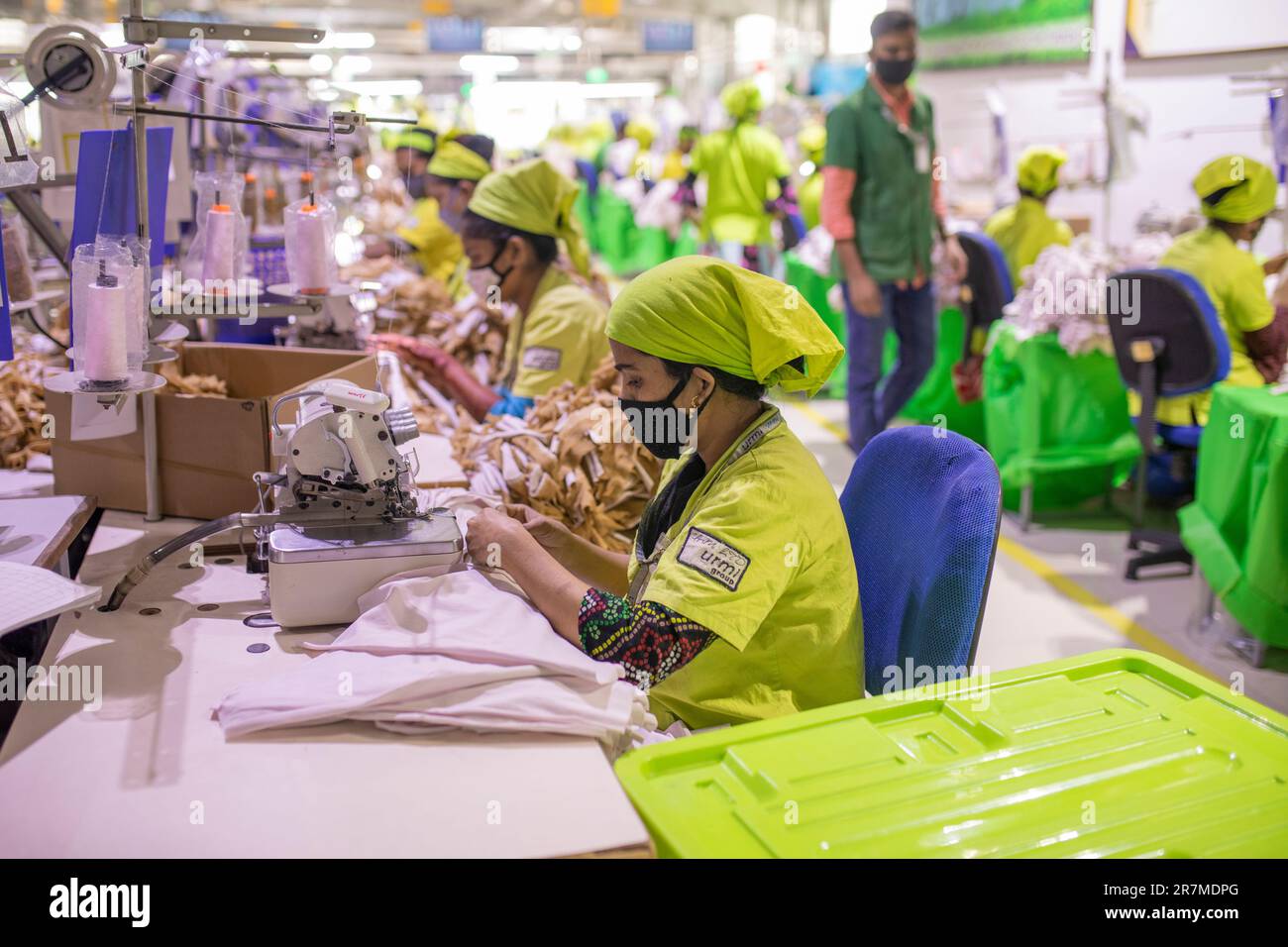 Ready-made garments (RMG) workers working in a LEED Certified Green Garment factory at Adamjee ...
