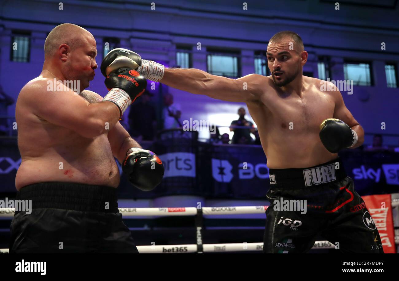 Roman Fury (right) in action Erik Nazaryan in their Cruiserweight bout ...
