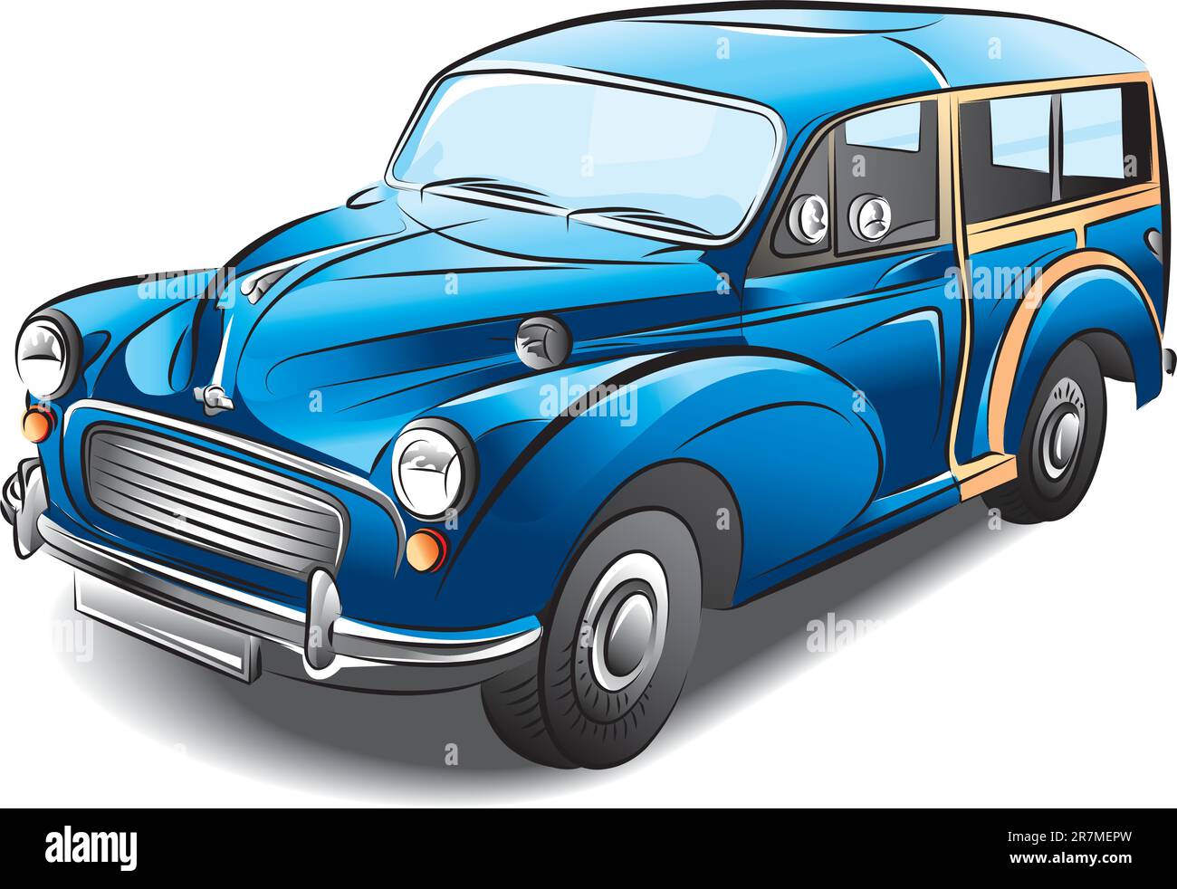 Drawing of the retro blue car, vector illustration Stock Vector Image ...