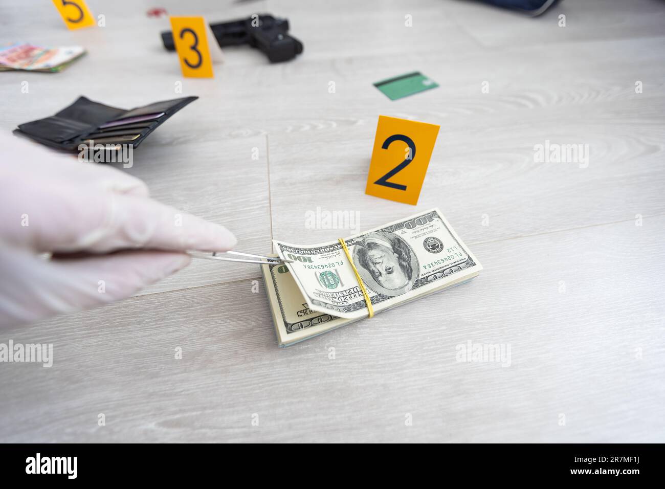 Close up on hands of unknown man forensic police investigator ...